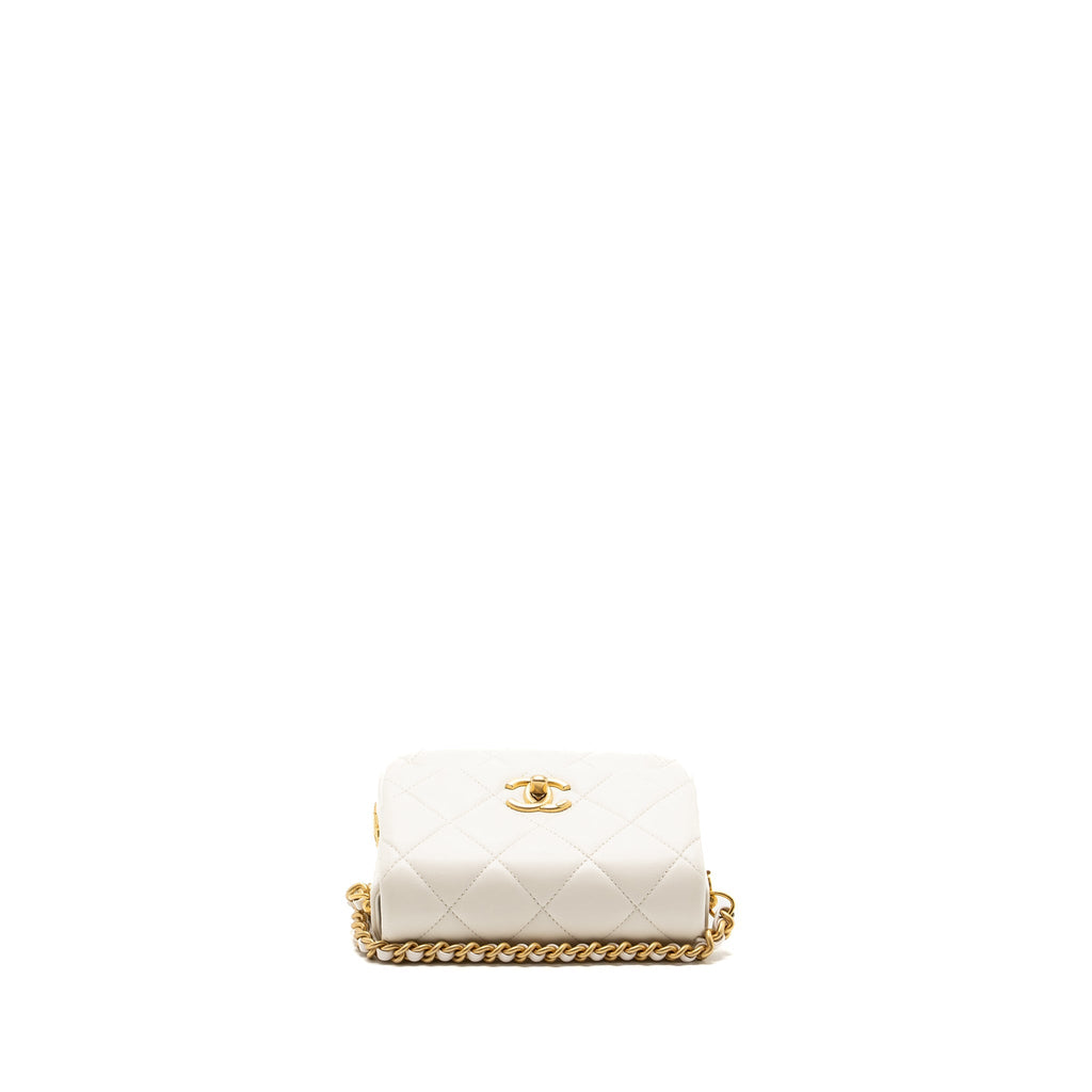 CHANEL SEASONAL SQUARE FLAP BAG LAMBSKIN WHITE GHW (MICROCHIP) – Ateléra
