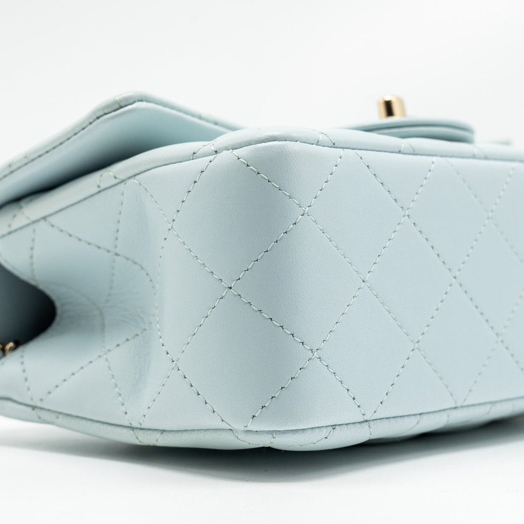 CHANEL TOP HANDLE MINI RECTANGULAR FLAP BAG LAMBSKIN LIGHT BLUE LGHW ...