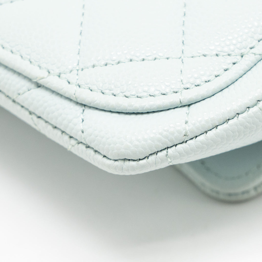 CHANEL SUNGLASSES CASE CLUTCH WITH CHAIN CAVIAR LIGHT BLUE SHW – Ateléra